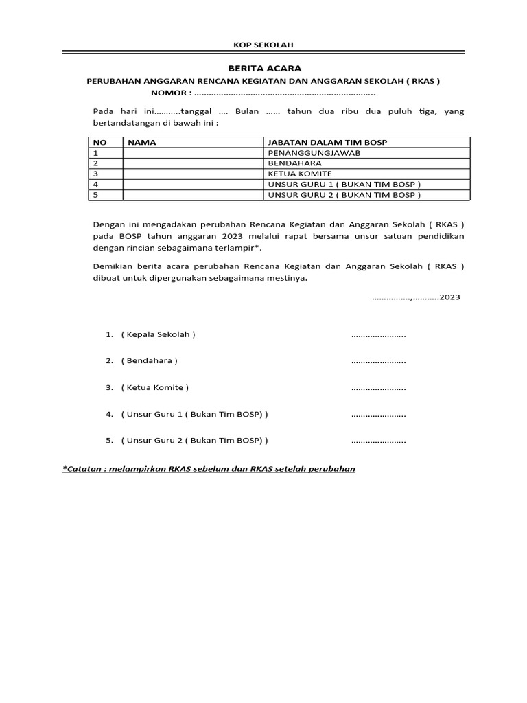 Berita Acara Perubahan Anggaran | PDF