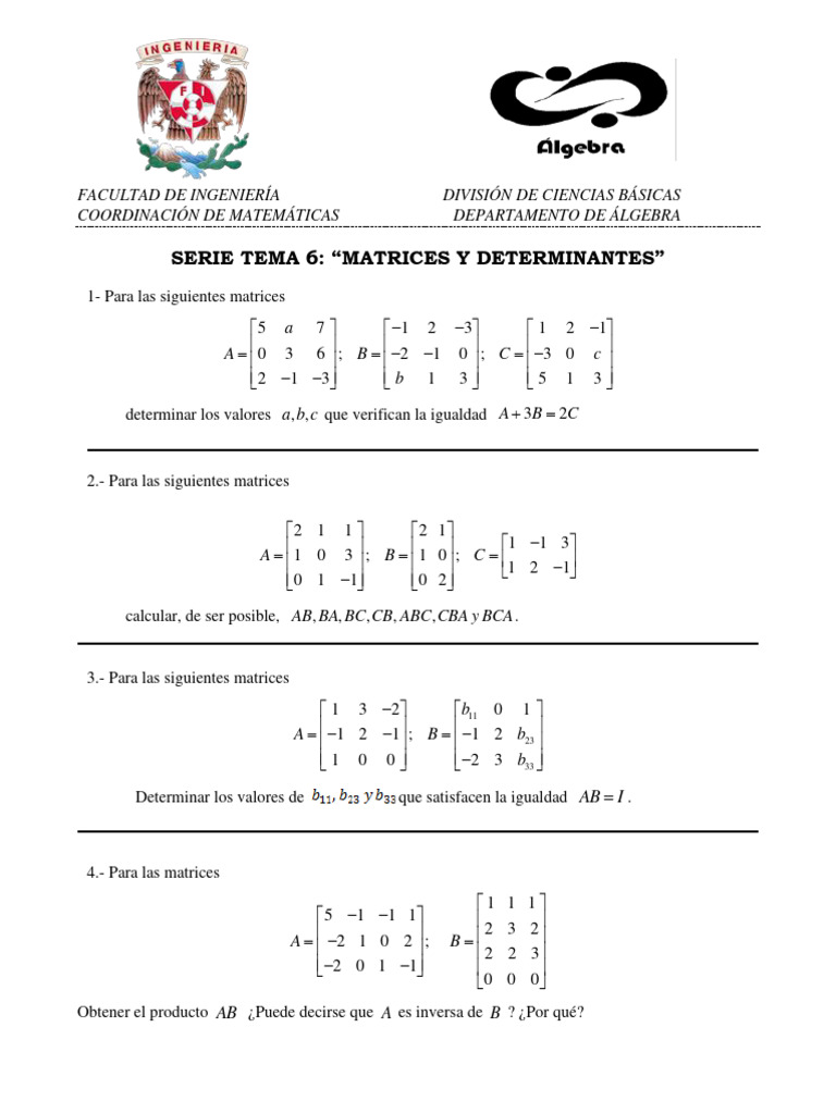 Series Matrices y Determinantes | Descargar gratis PDF | Determinante ...