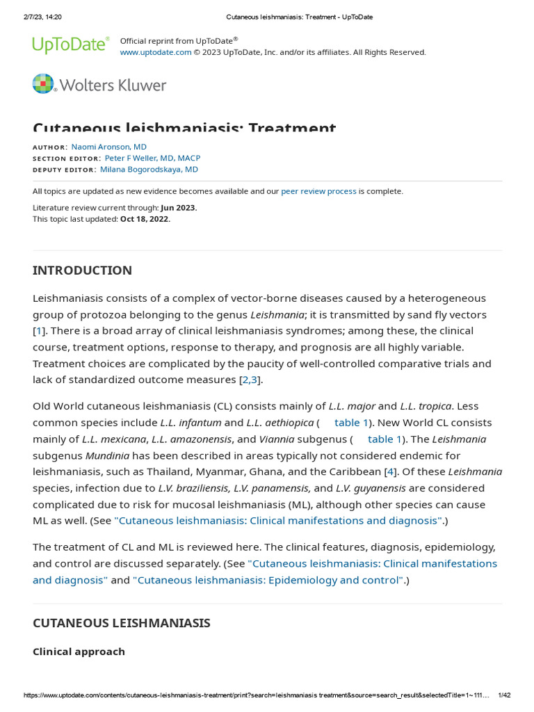 Cutaneous Leishmaniasis - Treatment - UpToDate | PDF | Health Sciences ...