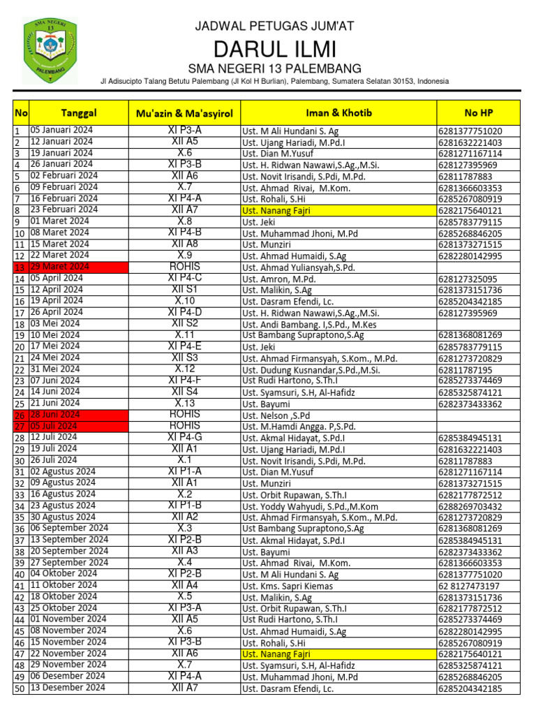 Jadwal Jumat 2024 Masjid Darul Ilmi | PDF