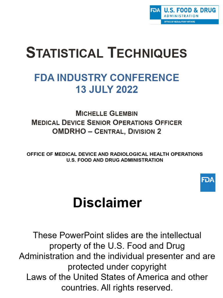 Applying Statistics To Quality Systems - FDA Industry Conf 13 Jul 2022 ...