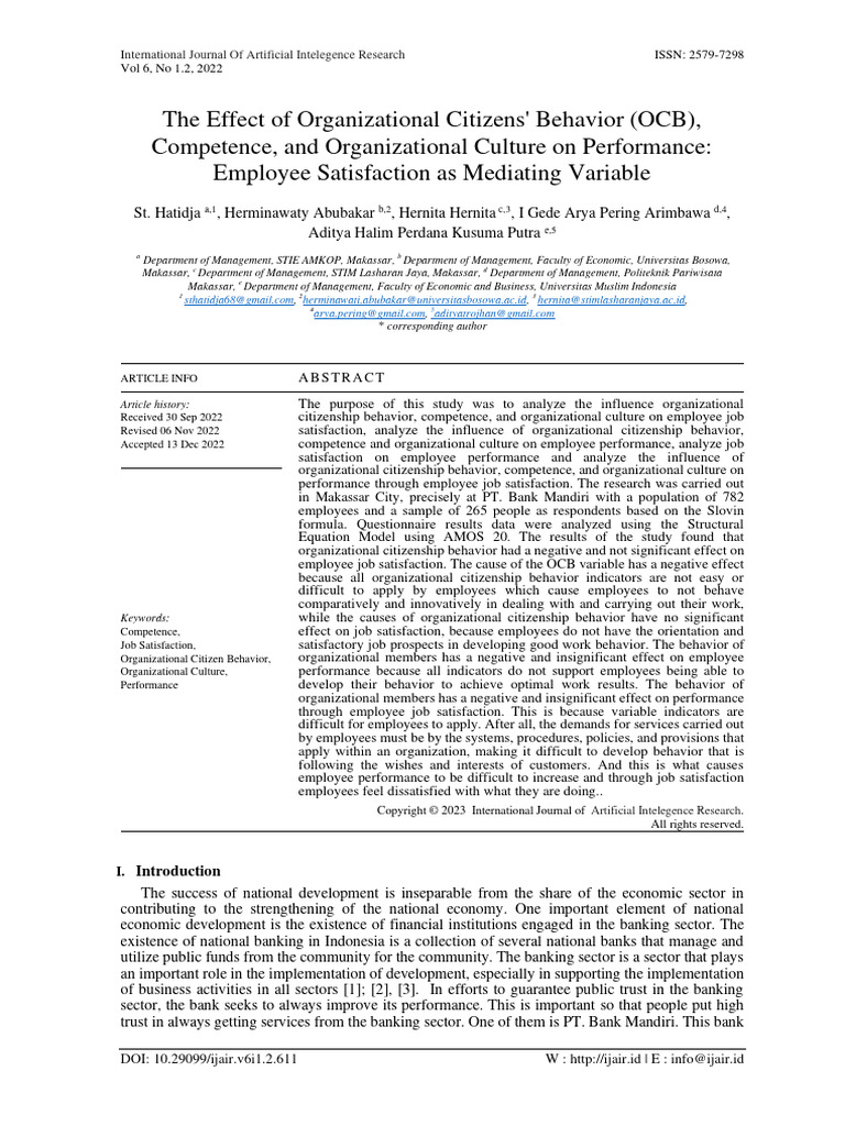 The Effect of Organizational Citizens' Behavior (OCB), Competence, and ...