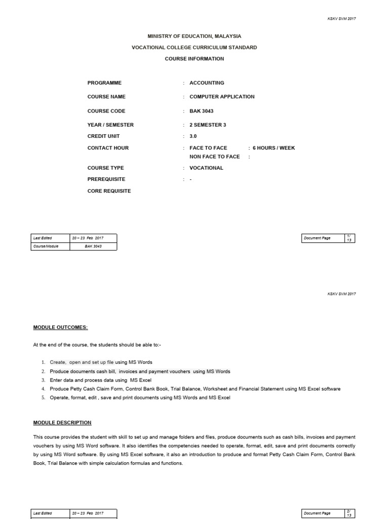 KSKV BAK 3043 - Computer Application | PDF | Microsoft Excel | Microsoft Word