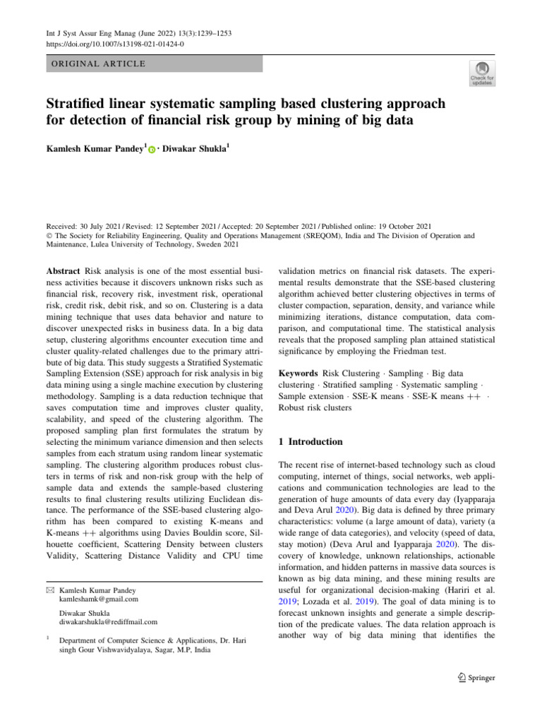 Stratified Linear Systematic Sampling Based Clustering Approach For ... Stratified Linear Systematic Sampling Based Clustering Approach For ...