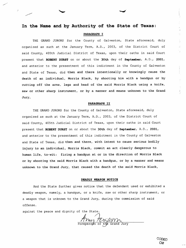 Durst TX Indictment | PDF | Grand Jury | Common Law