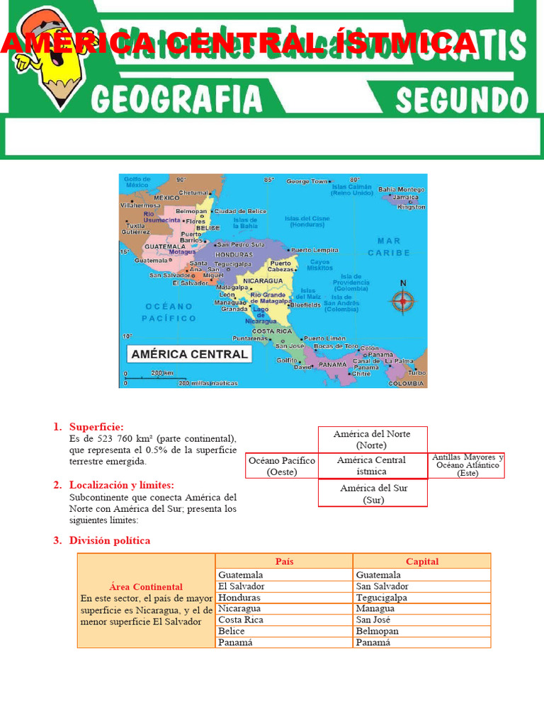 América Central Ístmica Para Segundo Grado de Secundaria | PDF ...