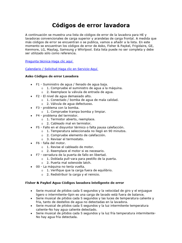 Códigos de error lavadora | PDF | Lavadora | Relé