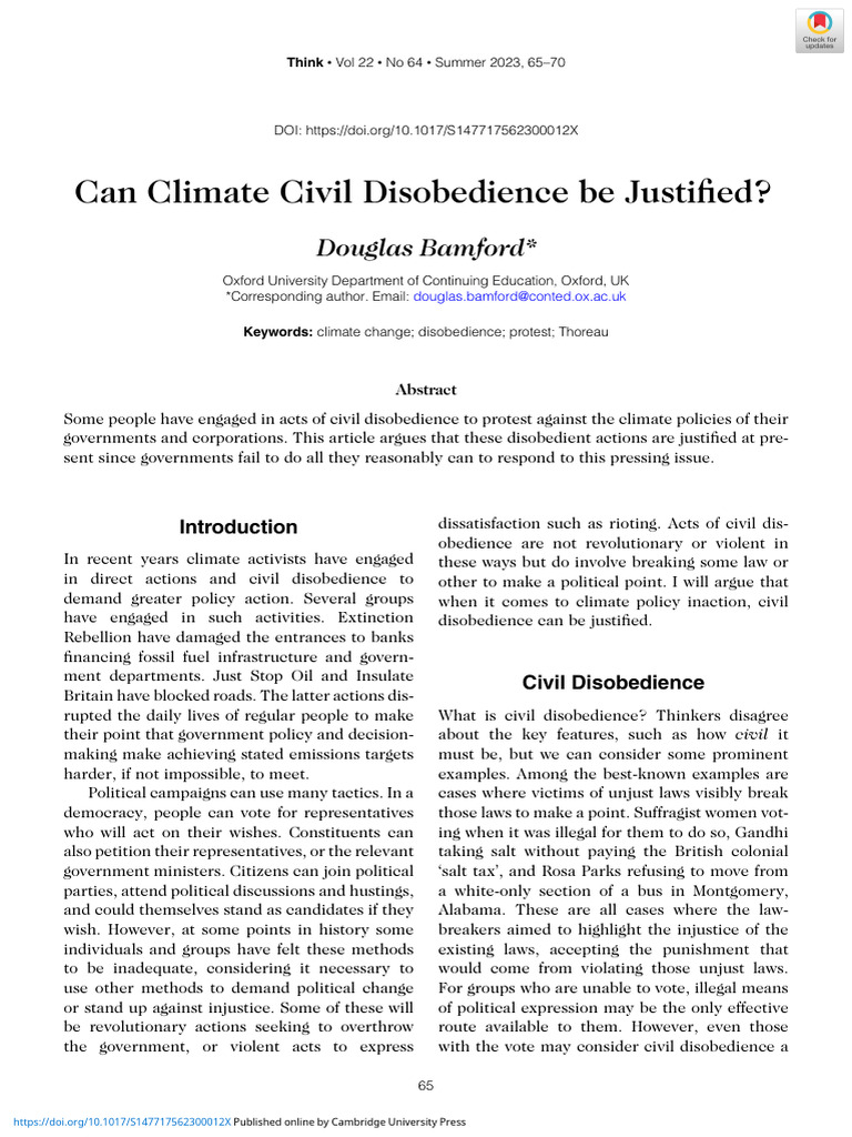 Can Climate Civil Disobedience Be Justified | PDF | Civil Disobedience ...
