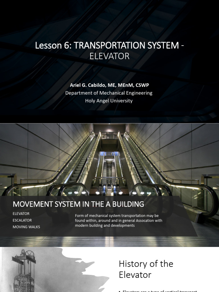 Lesson 6 - TRANSPORTATION SYSTEM IN THE A BUILDING - ELEVATOR | PDF ...
