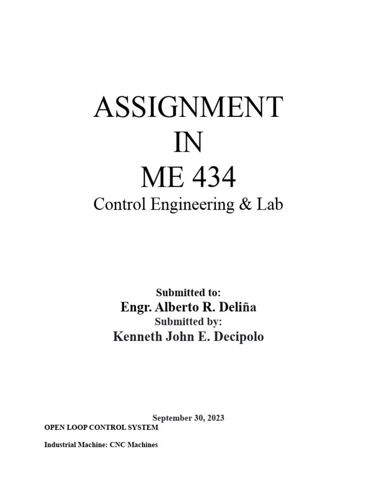 ASSIGNMENT in Control Eng'g. & Lab | PDF | Numerical Control | Throttle