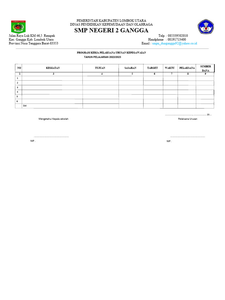 Lampiran 121. Contoh Program Kerja | PDF