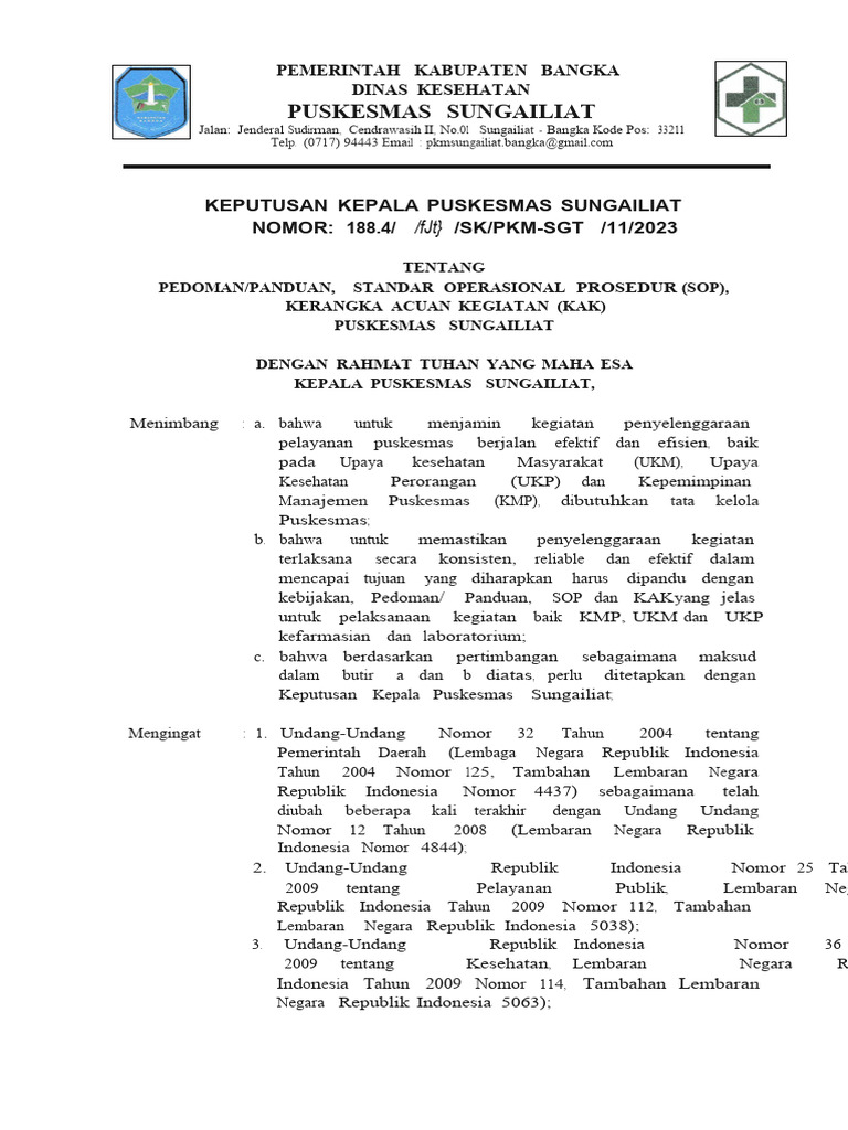 SK Pedoman, Sop, Kak-1 | PDF | Pengembangan Diri