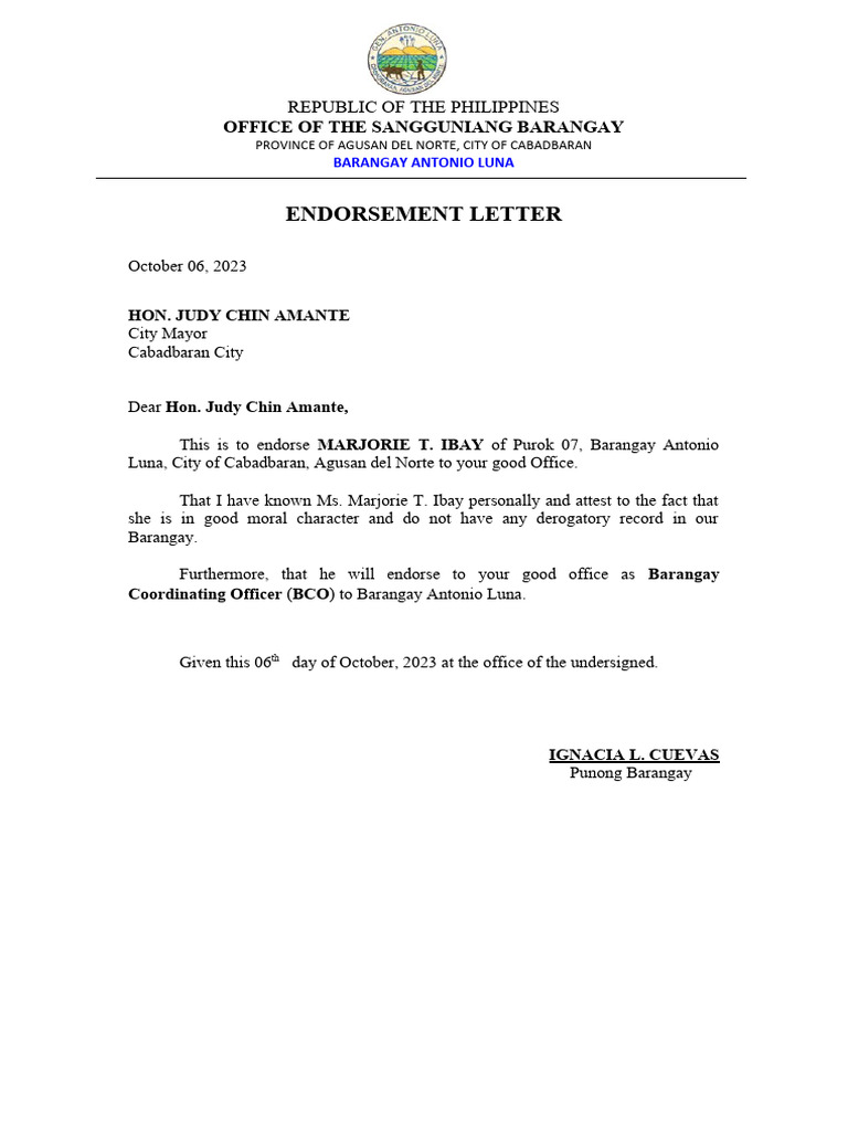 Endorsement Letter | PDF