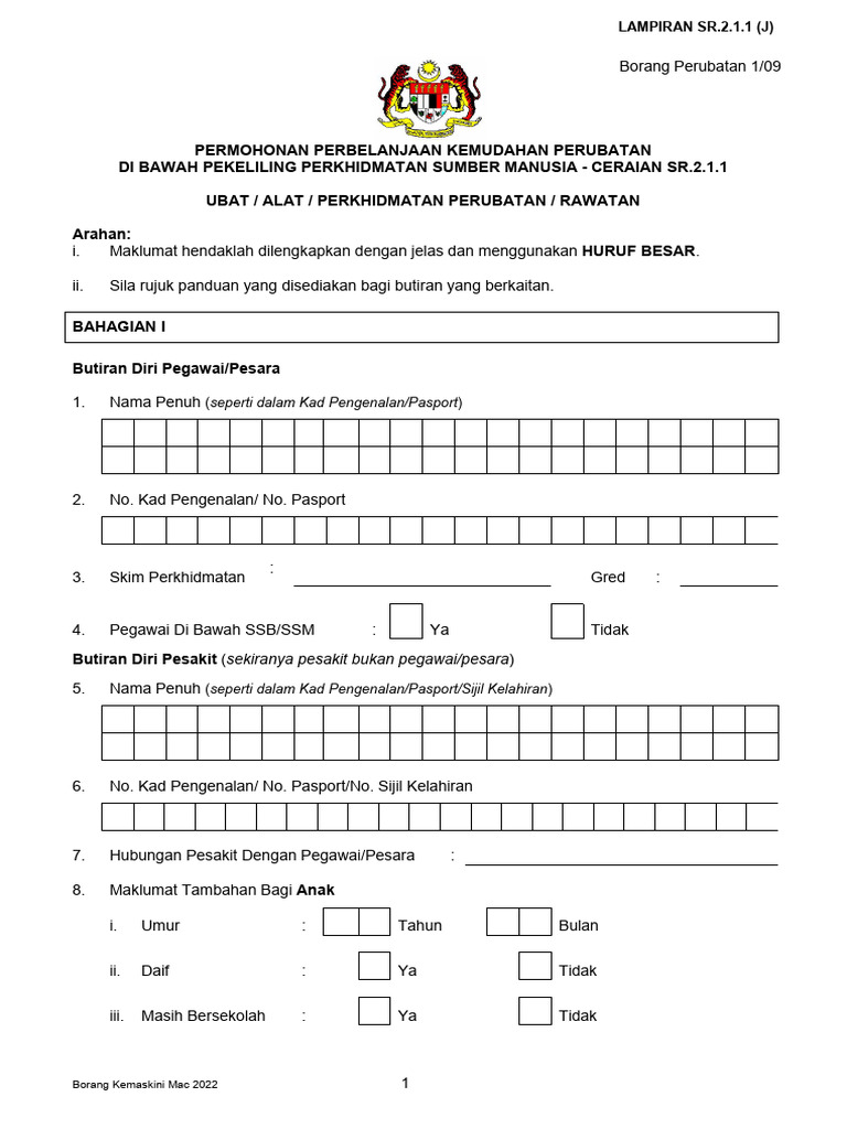 Borang Perubatan 1 - Mac 2022 | PDF
