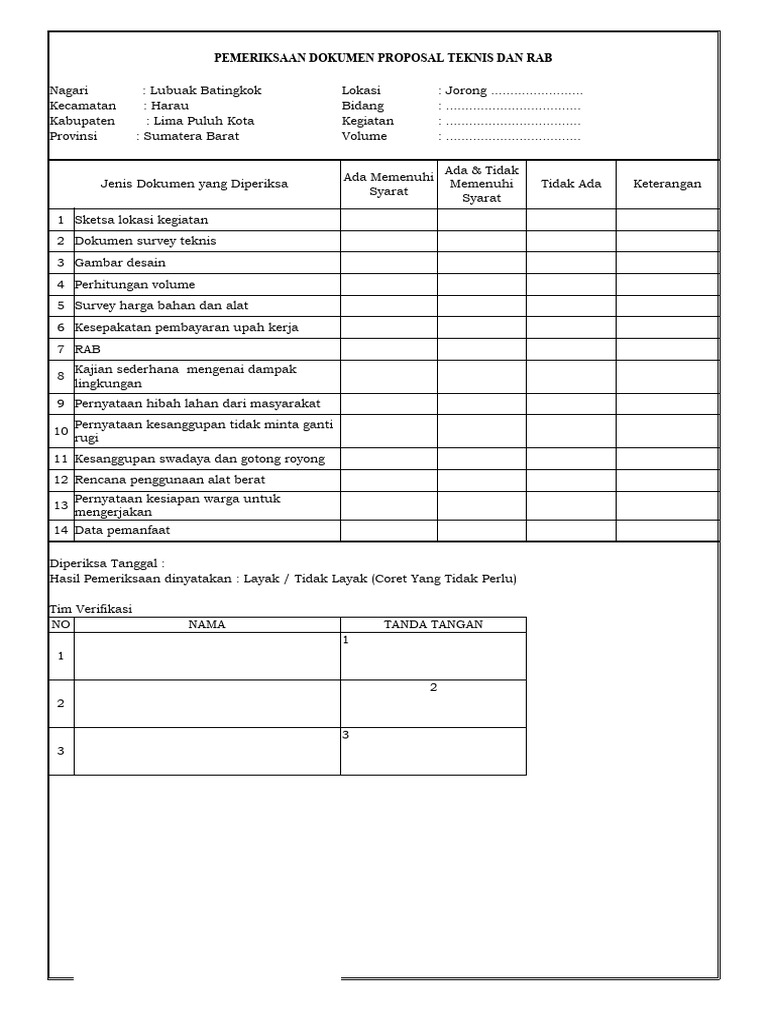 0 - Format Pemeriksaan Dokumen Proposal Teknis | PDF