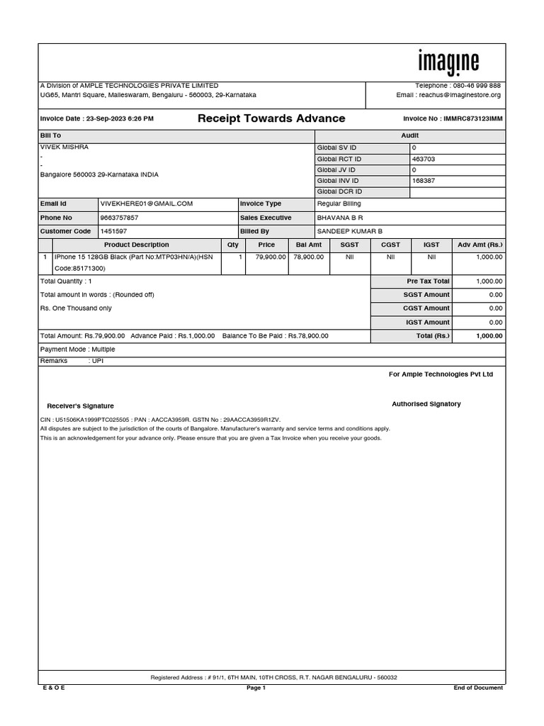 Vivek 15 Black | PDF | Invoice | Taxes