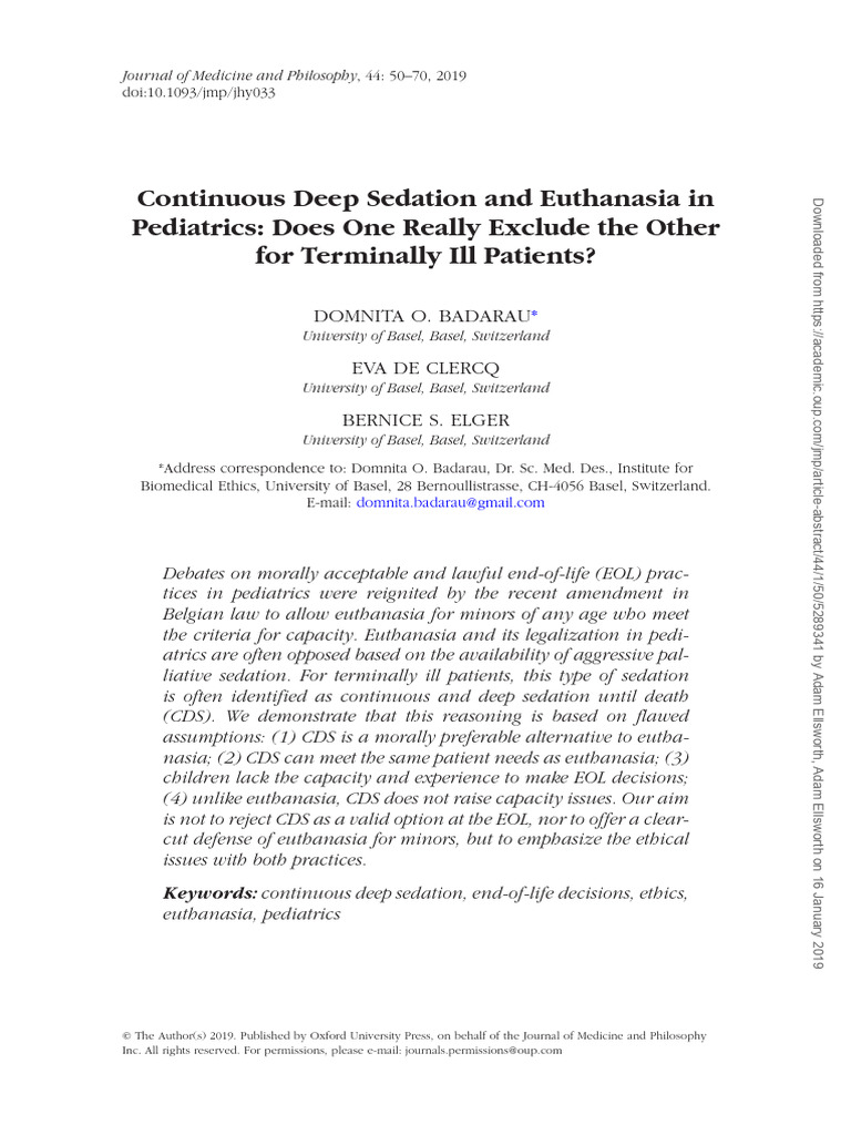 Continuous Deep Sedation and Euthanasia in | PDF