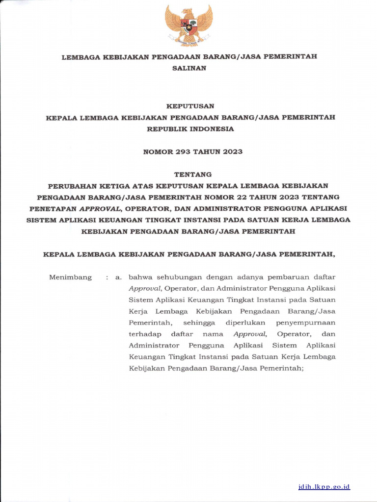 Keputusan Kepala Lkpp Nomor 293 Tahun 2023 2280 1 Pdf