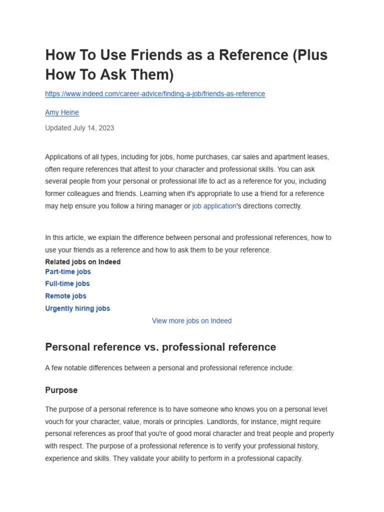How To Use Friends As A Reference (Plus How To Ask Them) | PDF ...