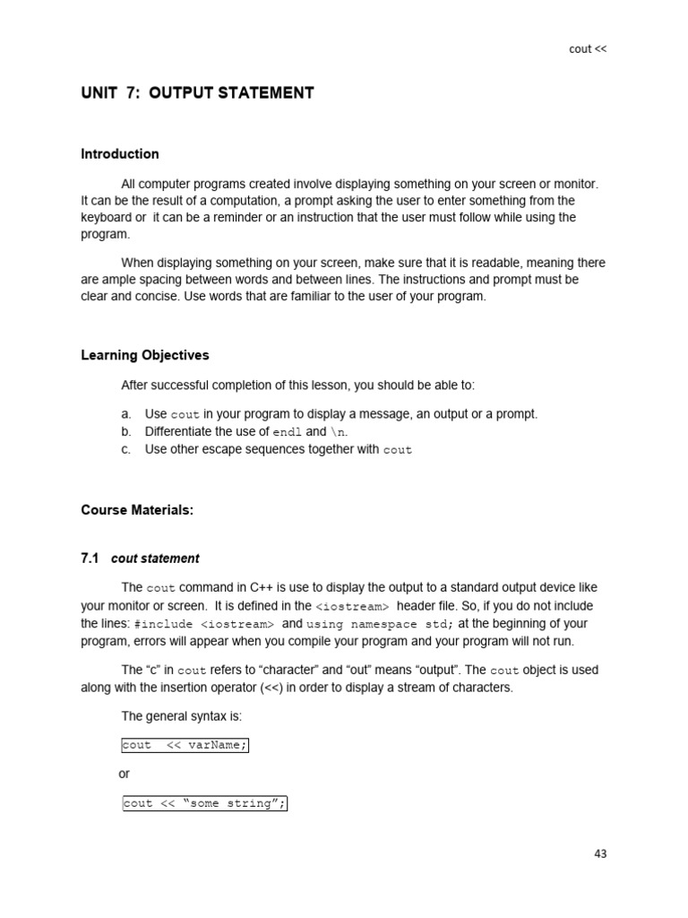 Prog 1 Module Lesson 7 | PDF | Namespace | Systems Engineering Prog 1 Module Lesson 7 | PDF | Namespace | Systems Engineering