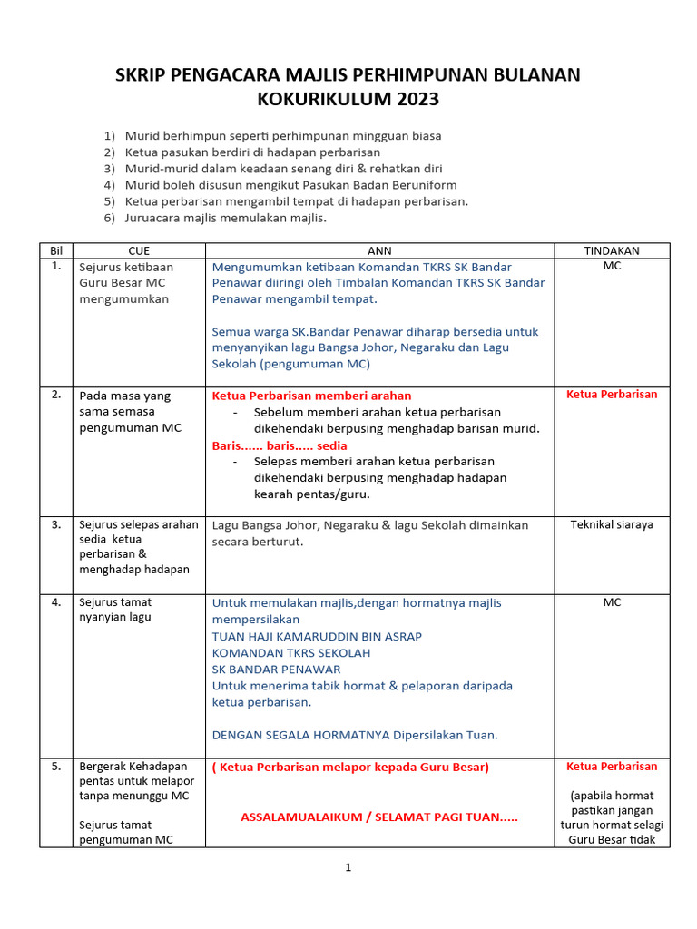 Teks MC Badan Unit Beruniform | PDF