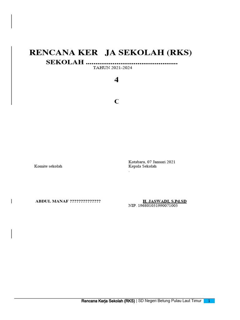Rencana Kerja Sekolah (RKS) | PDF