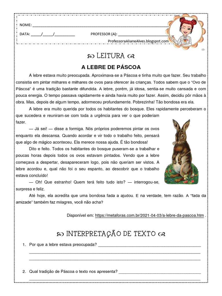 Páscoa - Interpretação de Texto | PDF | Blog | Páscoa