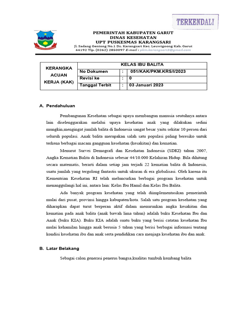Kerangka Acuan Kegiatan Kelas Ibu Balita | PDF | Pengembangan Diri