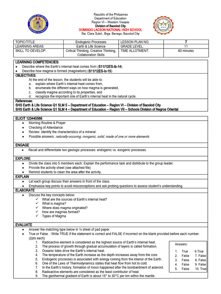 Earth Life Q1 LP-7 Endogenic-Process | PDF | Magma | Earth