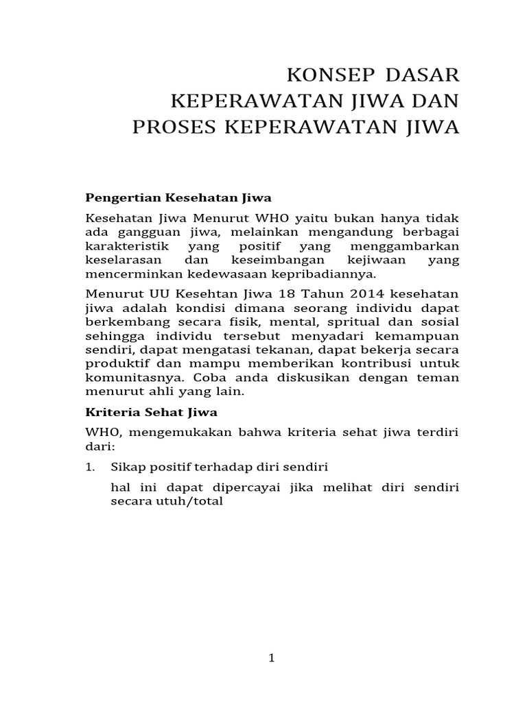 Konsep Dasar Keperawatan Jiwa Dan Proses Keperawatan Jiwa | PDF