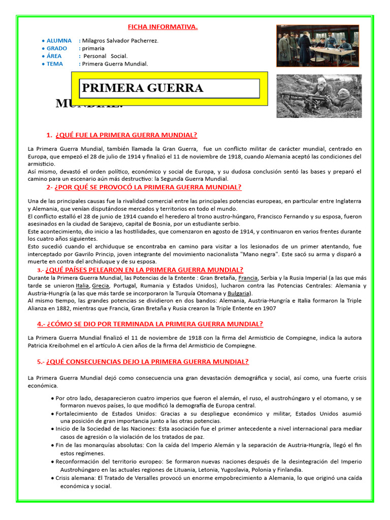Ficha Informativa de La Primera Guerra Mundial | Descargar gratis PDF | Primera Guerra Mundial ...