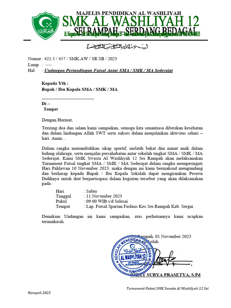 Surat Undangan Turnamen Futsal 2023 | PDF