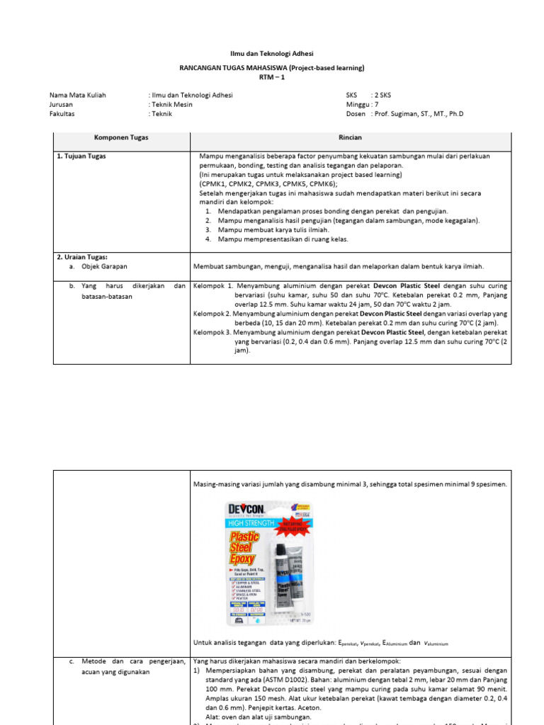 RTM 1 - Ilmu Dan Teknologi Adhesi - Project Based Learning | PDF