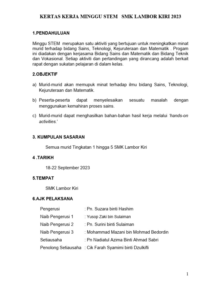 Kertas Kerja Minggu Stem 2023 | PDF