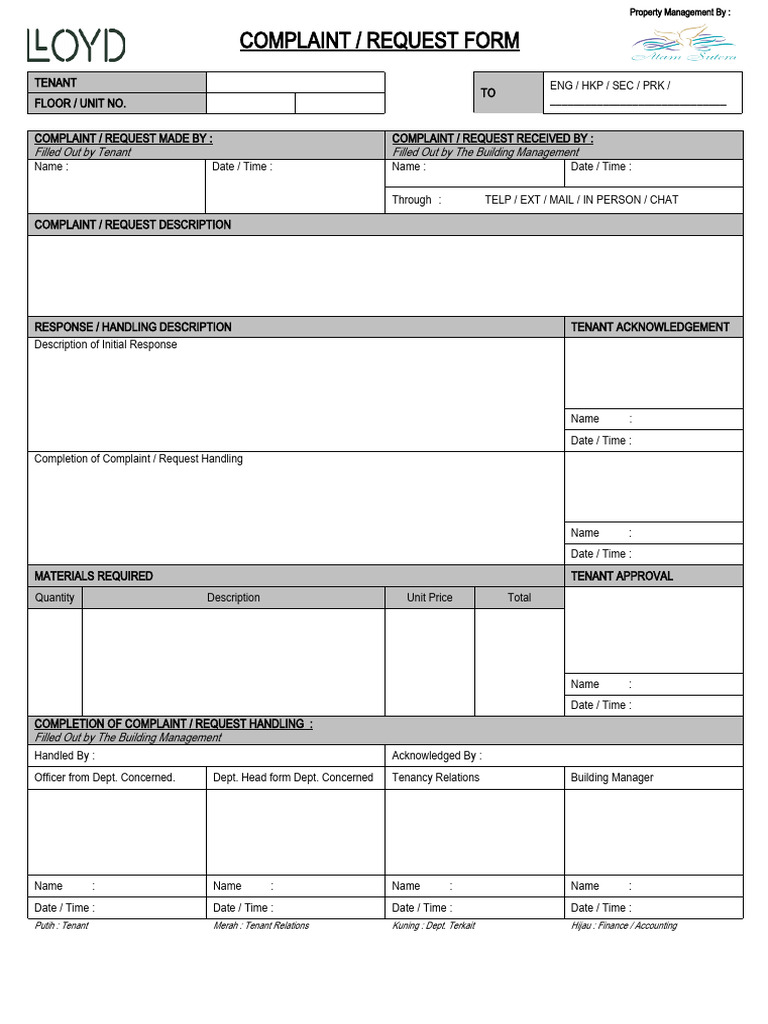 Tenant Complaint Submission Form | PDF | Real Property Law | Land Law