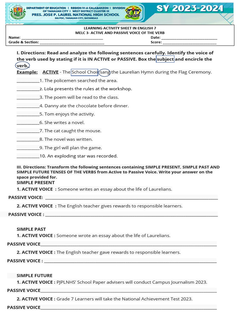 SEATWORK-IN ENGLISH7 | PDF | English Language | Verb