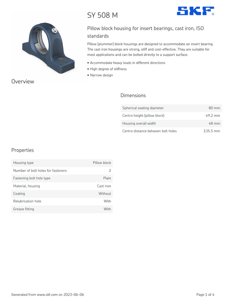 SKF SY 508 M Specification | PDF | License | Screw