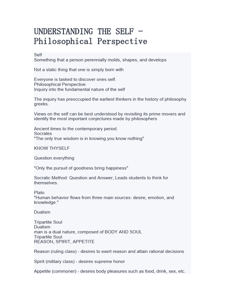 Understanding The Self | PDF | Philosophy Of Self | Reason