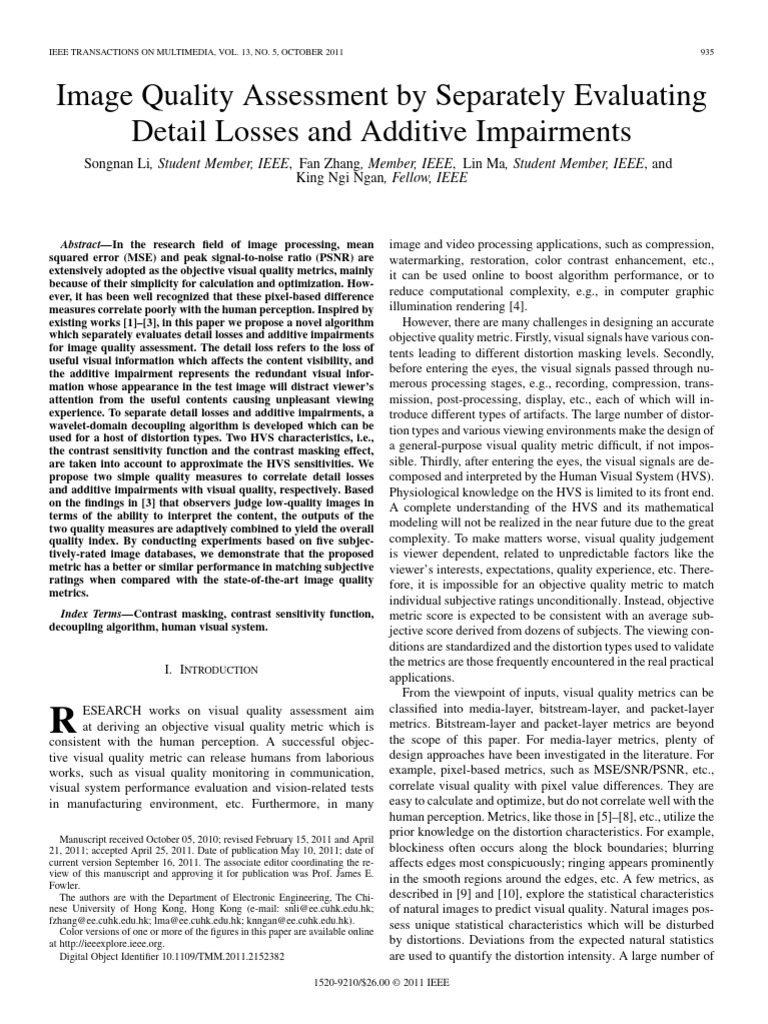 2011 - IEEE - Image Quality Assessment by Separately Evaluating Detail ...