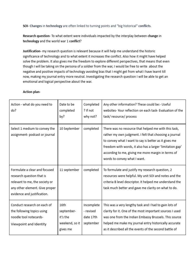 Criteria B - Research Question OPVL and Action Plan | PDF | Citation ...