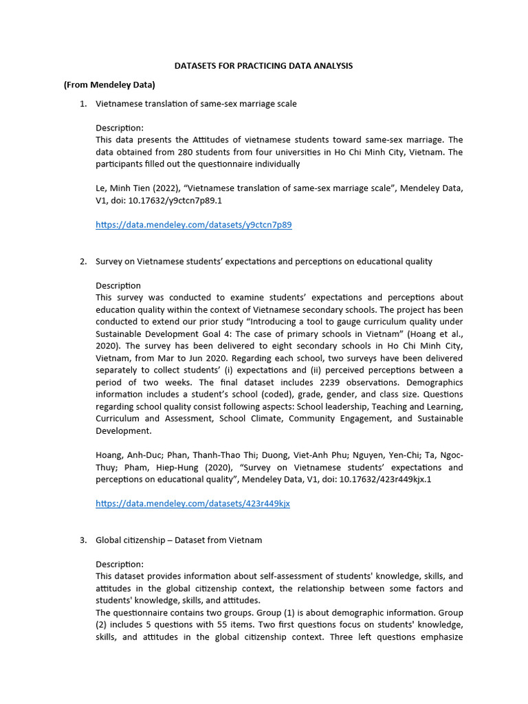 Datasets | PDF | Survey Methodology | Vietnam