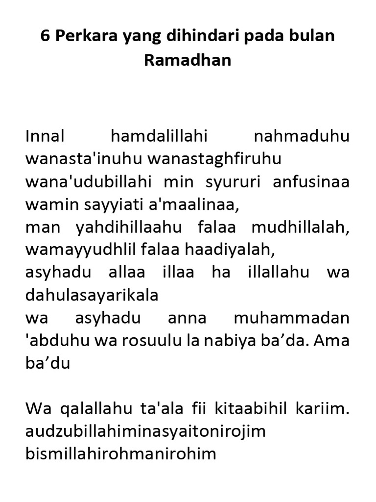 6 Perkara Yang Dijauhi | PDF