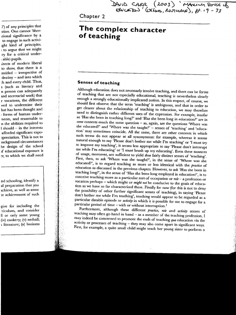 Carr The Complex Character of Teaching | PDF