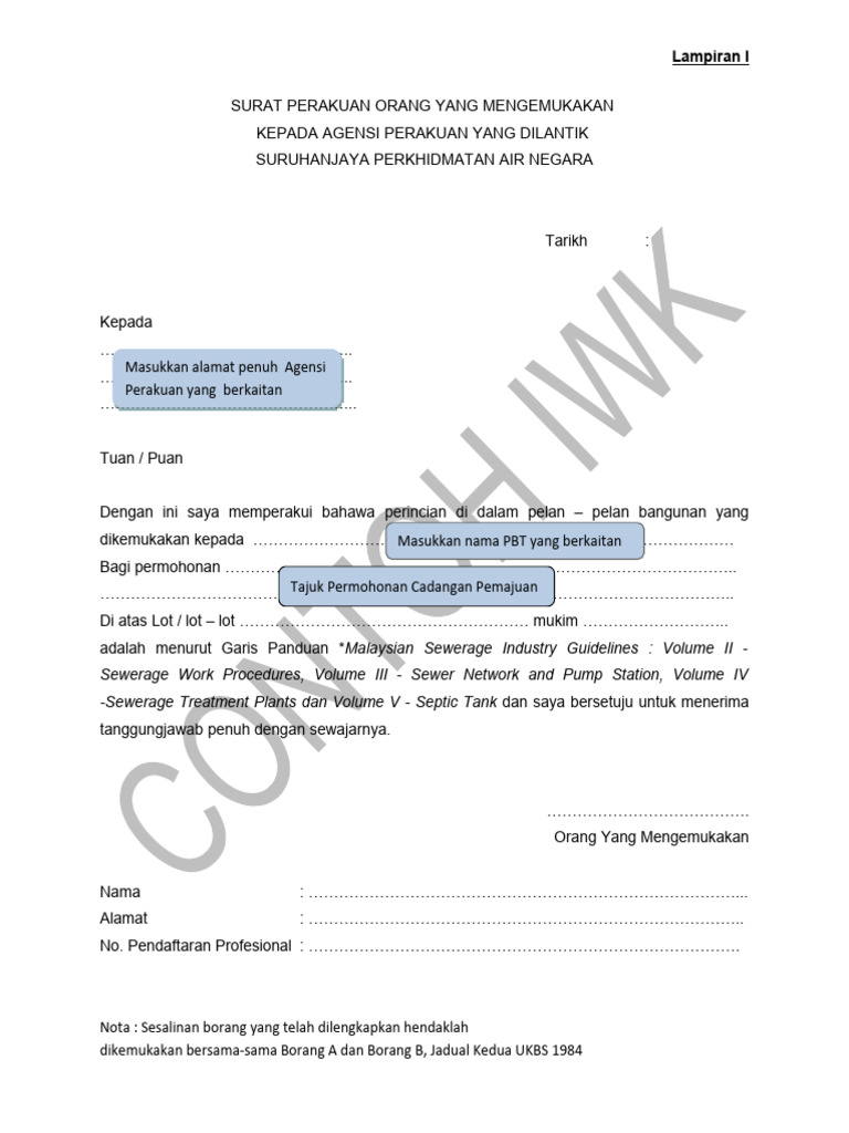 D.1.5 Template Surat Perakuan IWK | PDF