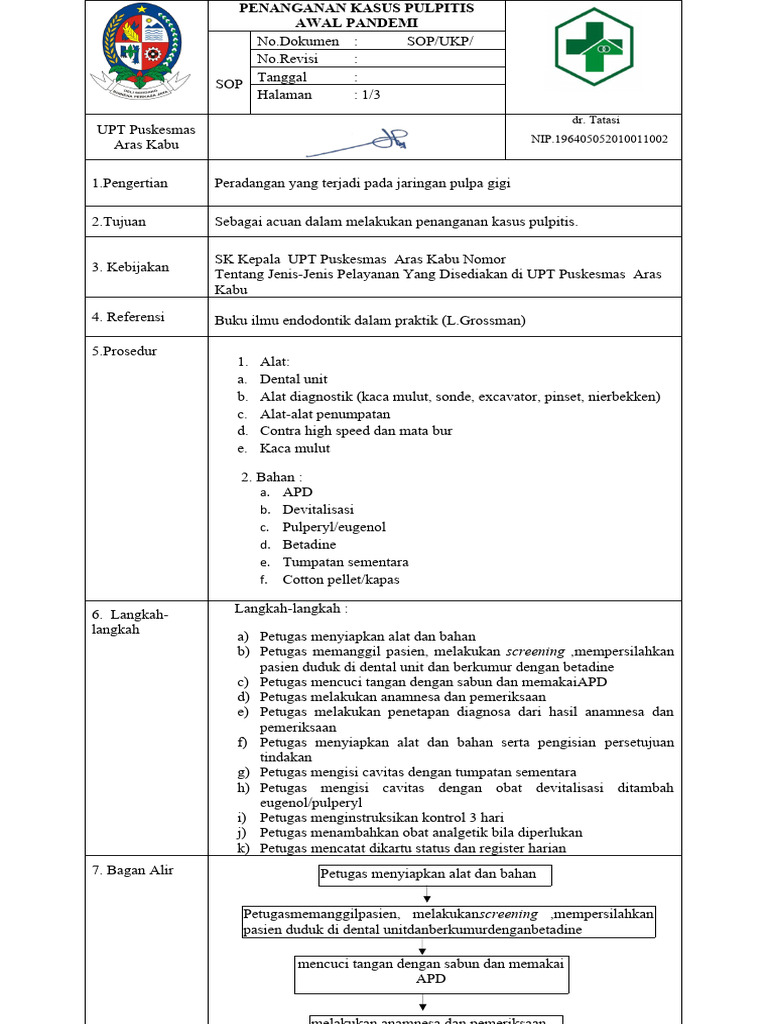 SOP PENANGANAN KASUS PULPITIS AWAL PANDEMI (1) | PDF