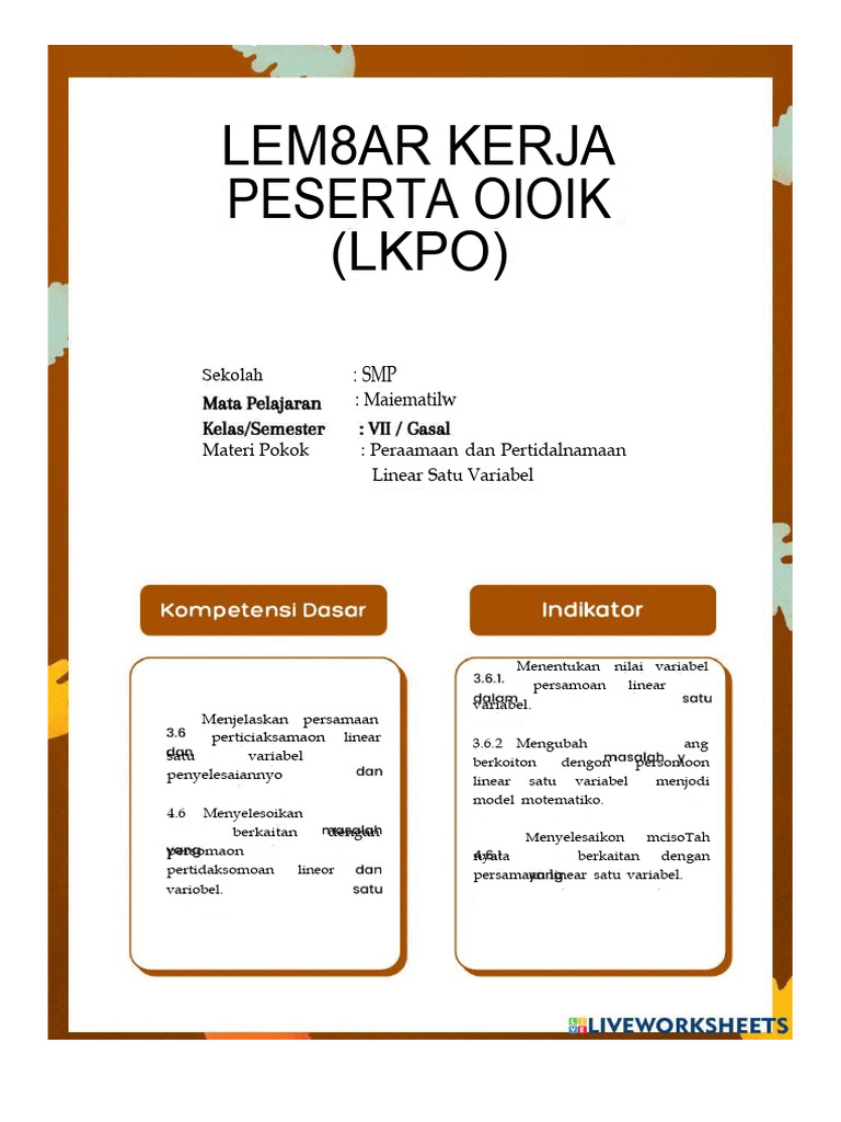 Lem8Ar Kerja Peserta Oioik: (LKPO) | PDF