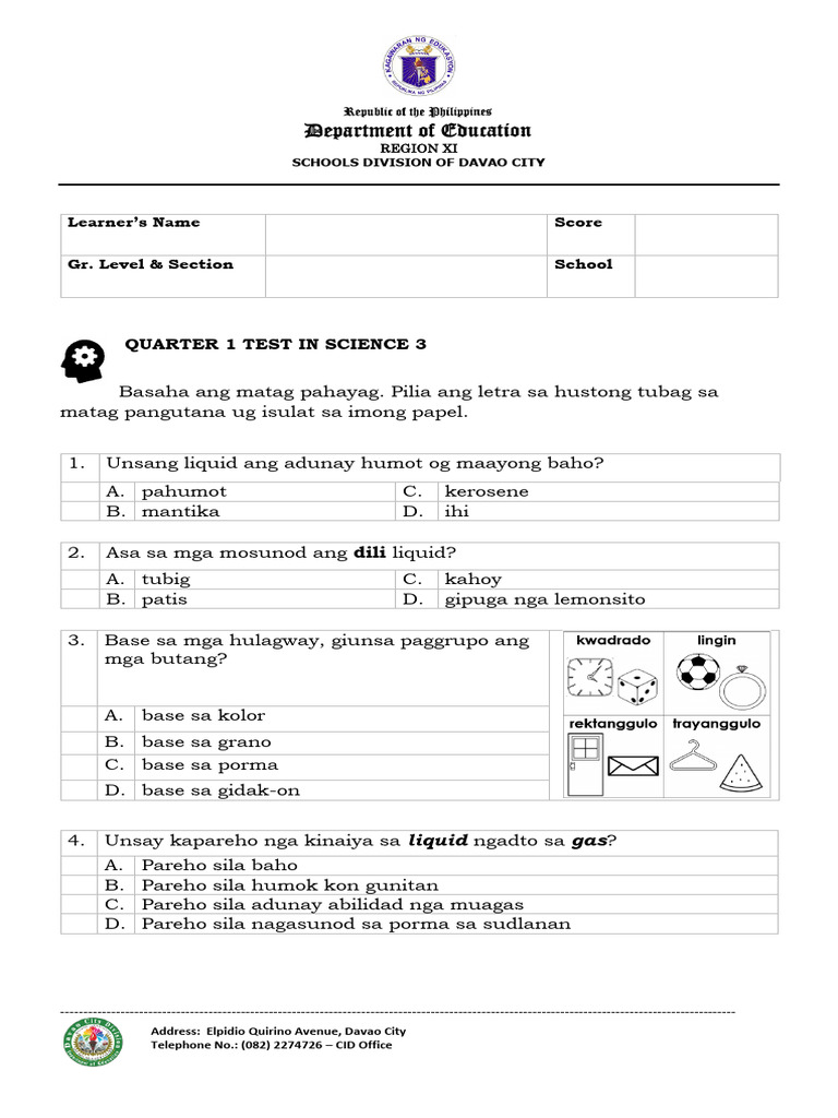 Quarterly Exam - Q1 Science 3 | PDF