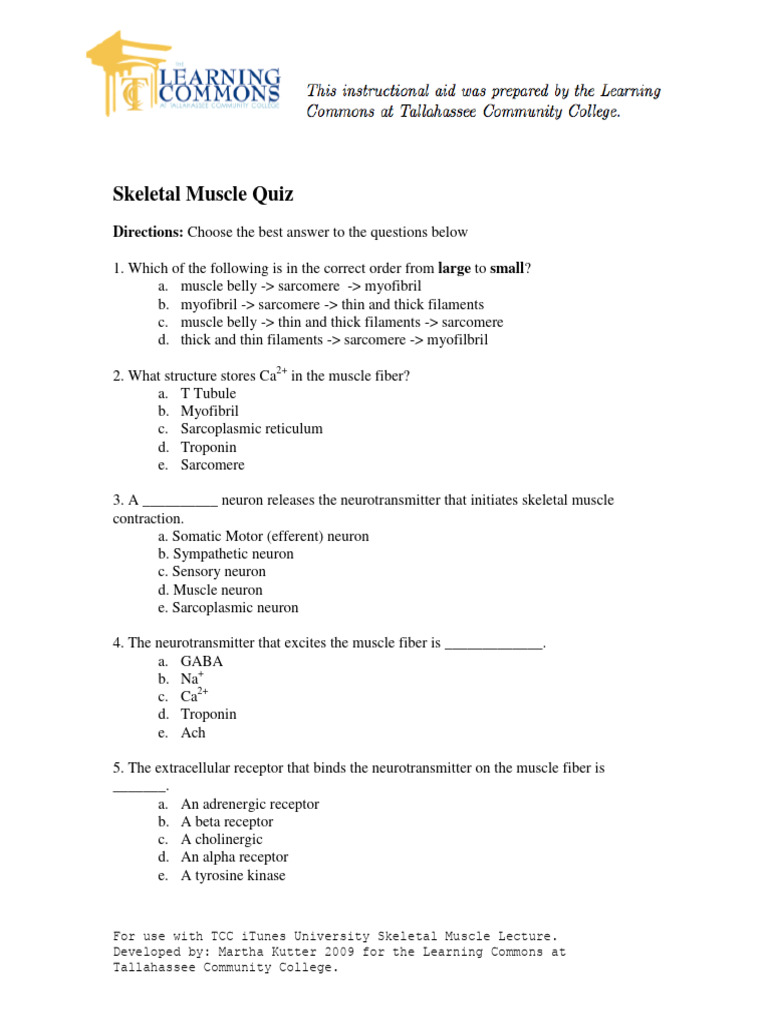 Skeletal Muscle Quiz Final | PDF | Cell Biology | Anatomy