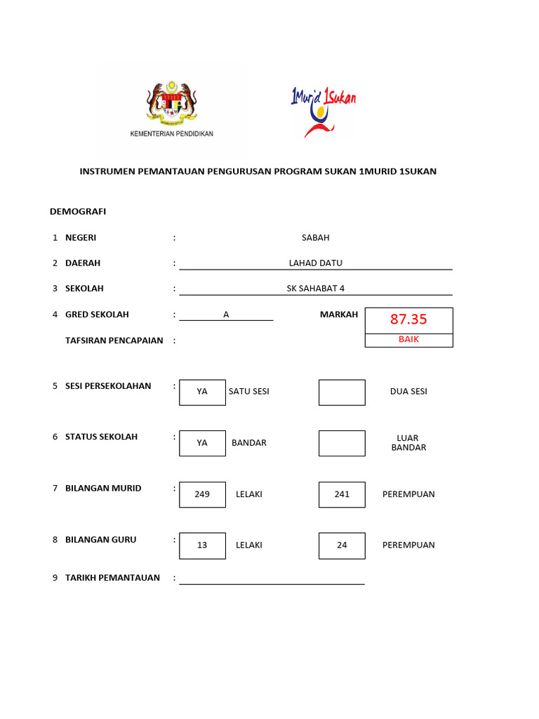 Instrumen Pemantauan 1M1S 2023 | PDF