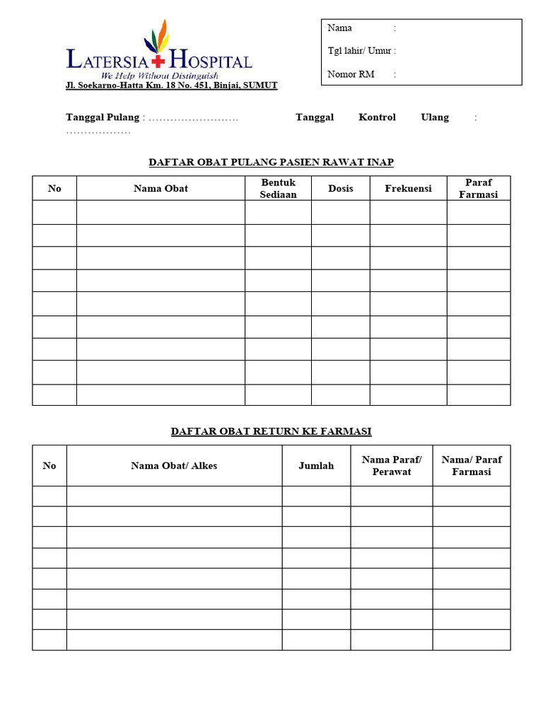 daftar obat pulang dan retur obat pasien | PDF